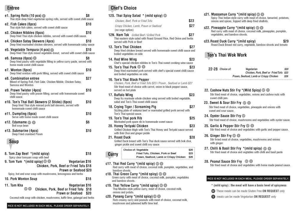 Takeaway Dinner - Ton's Thai Restaurant